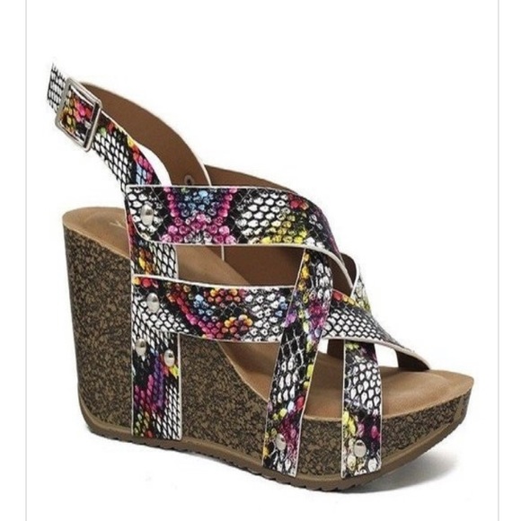 Shoes | Multi Color Snake Skin Wedge Platform Sandals | Poshmark